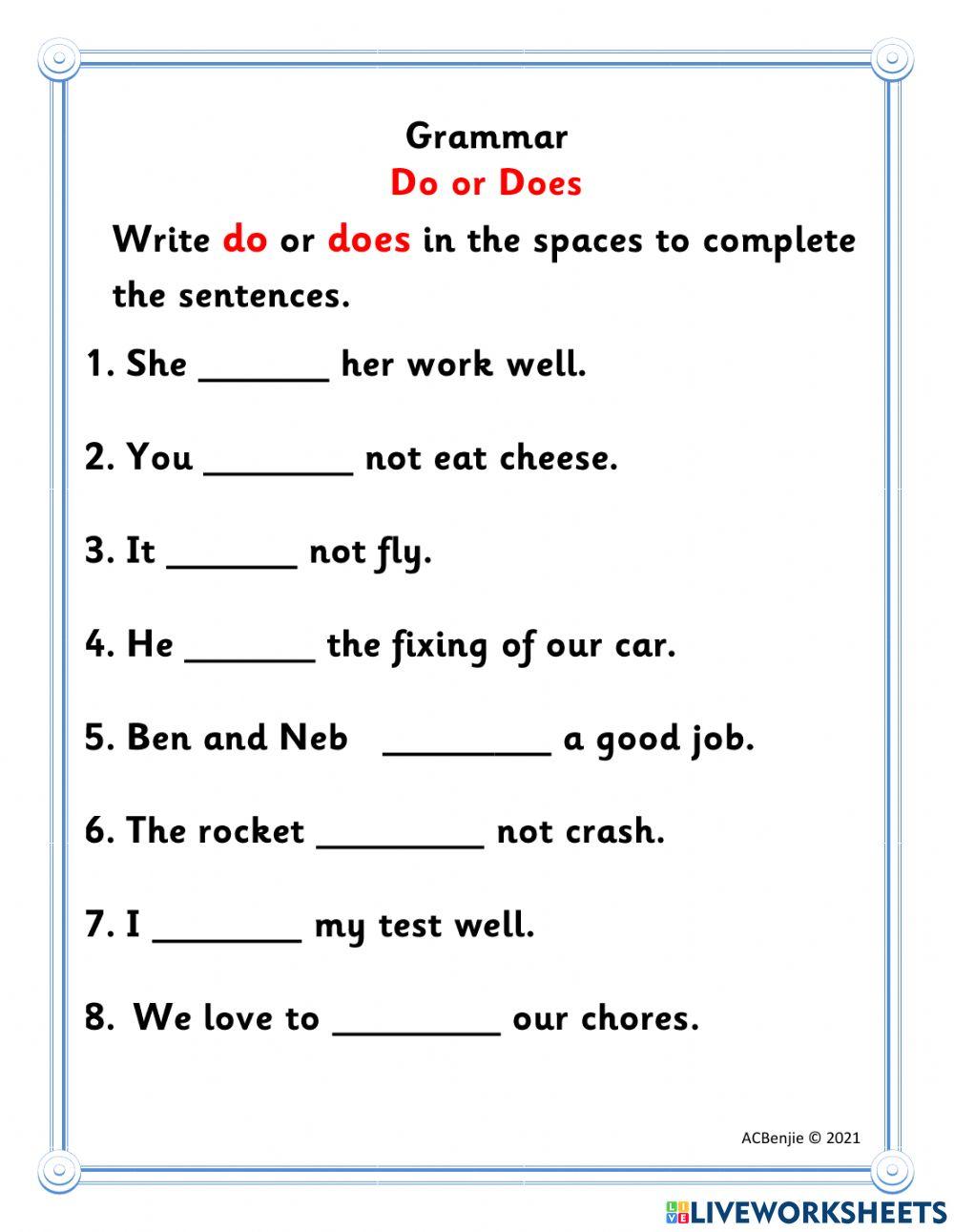960862 | Do or Does | ACBenjie | LiveWorksheets