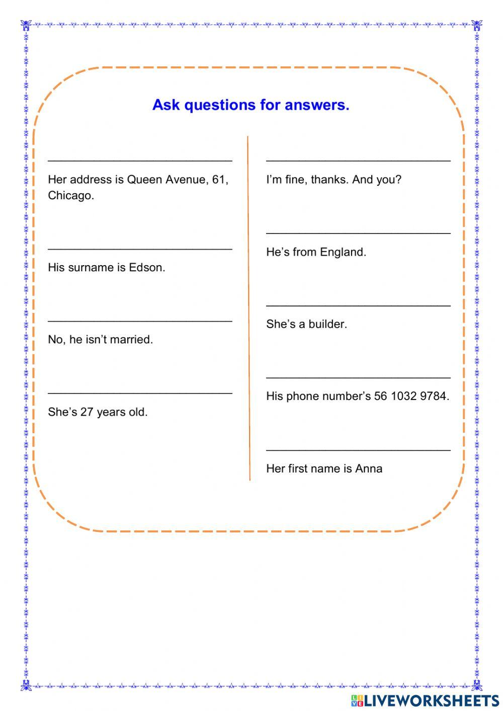 Personal Information online exercise for Level 1 | Live Worksheets