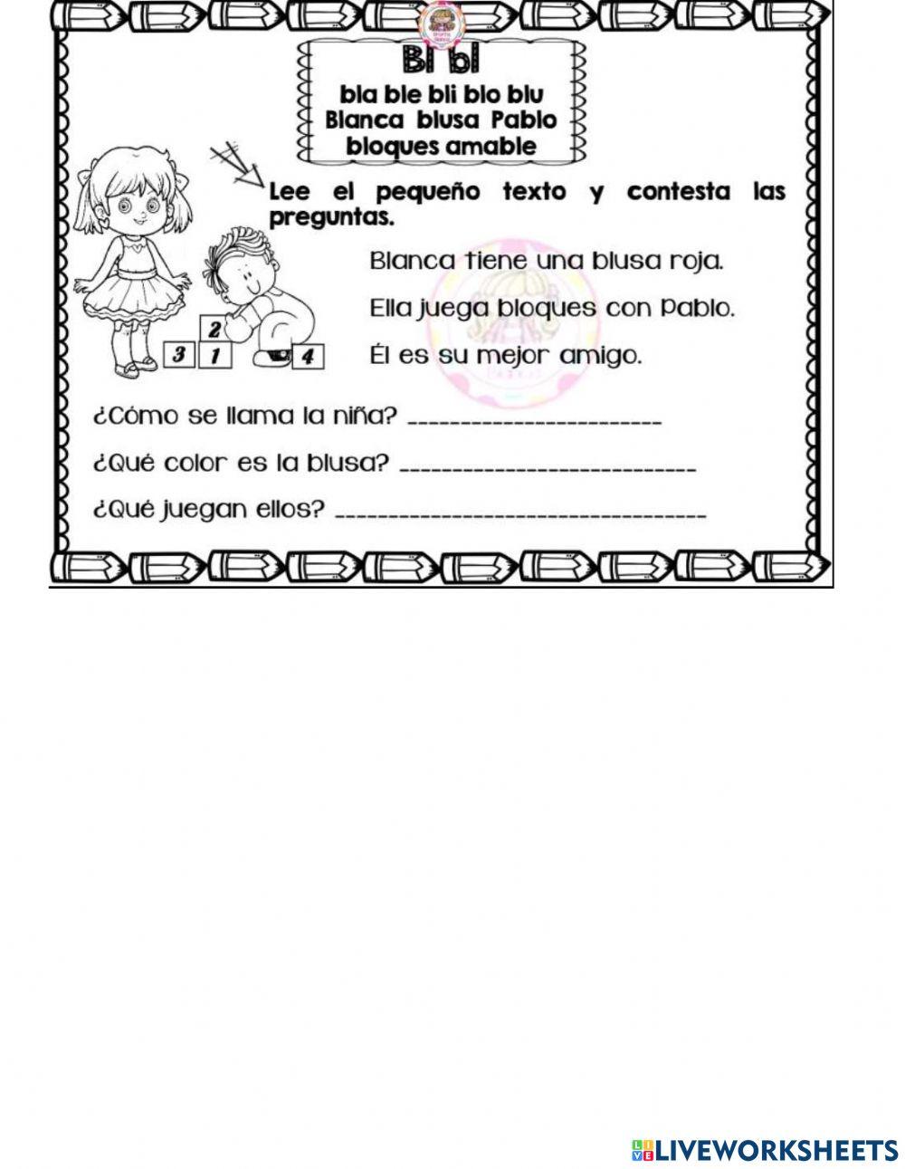 Sílabas bl y br interactive worksheet | Live Worksheets