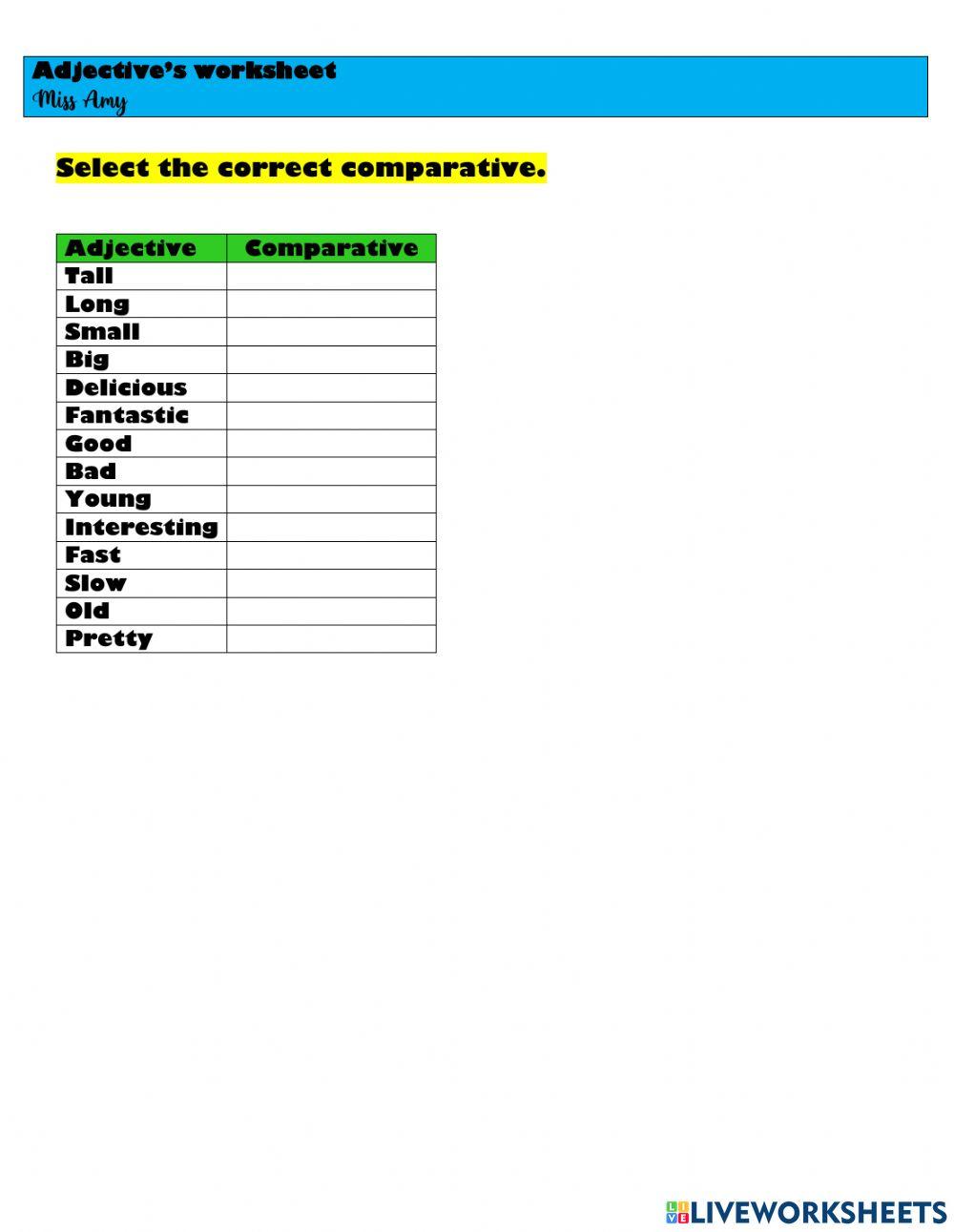 Adjectives online exercise for Grade 3 | Live Worksheets