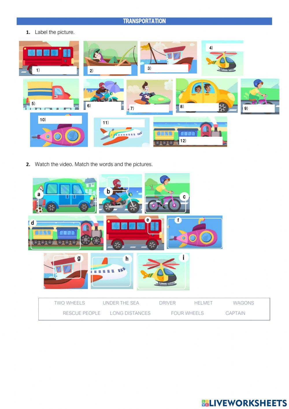 Video Session - Transportation worksheet | Live Worksheets