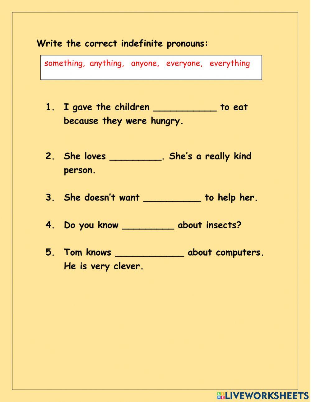 indefinite pronouns online exercise for | Live Worksheets