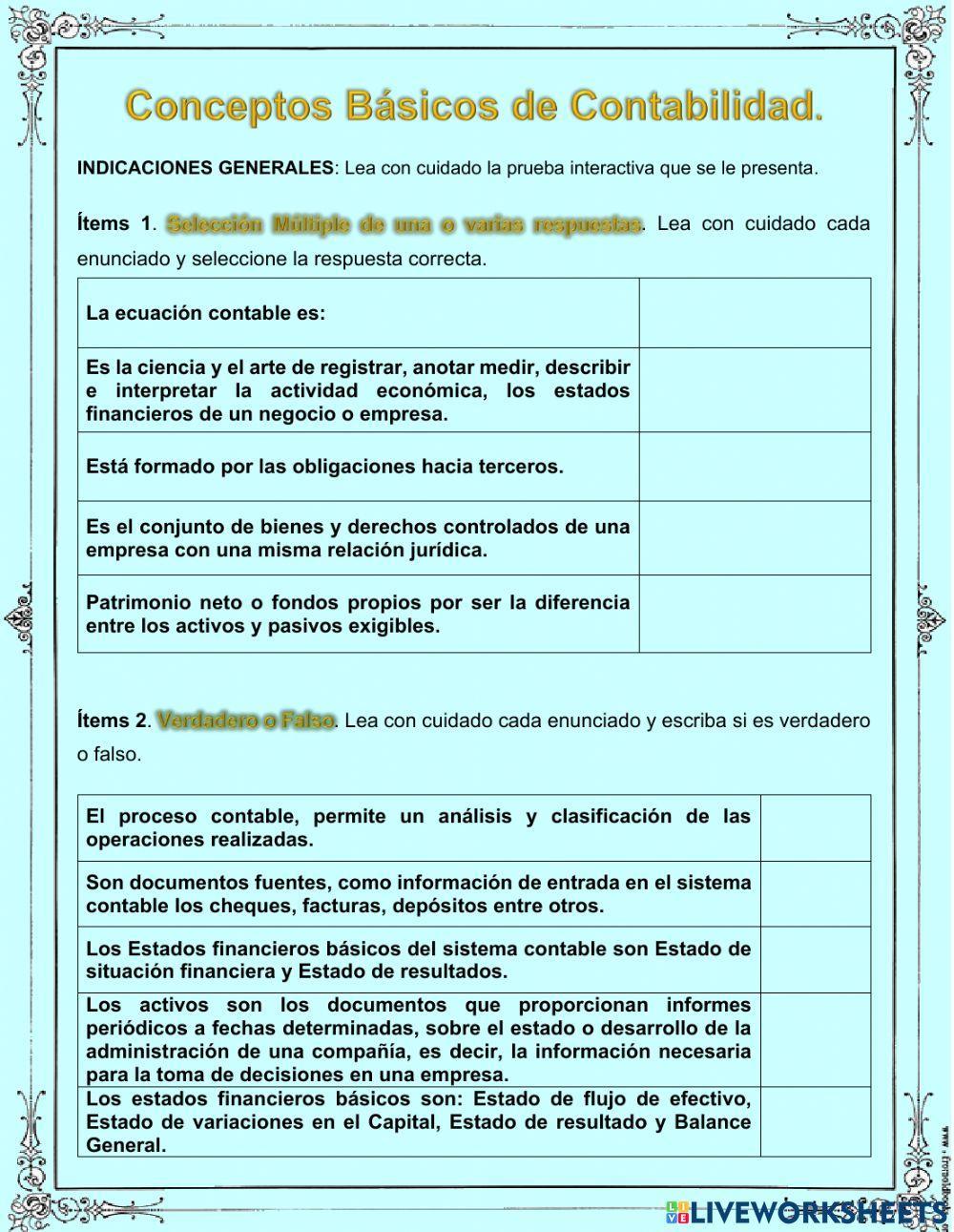 Contabilidad conceptos básicos worksheet | Live Worksheets Contabilidad conceptos básicos worksheet | Live Worksheets