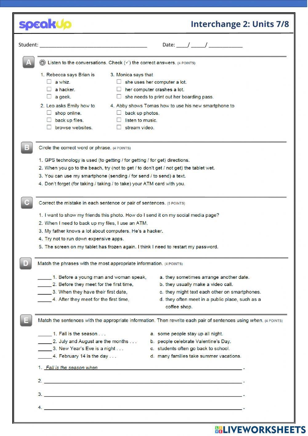 Interchange 2 -… | Free Interactive Worksheets | 882566