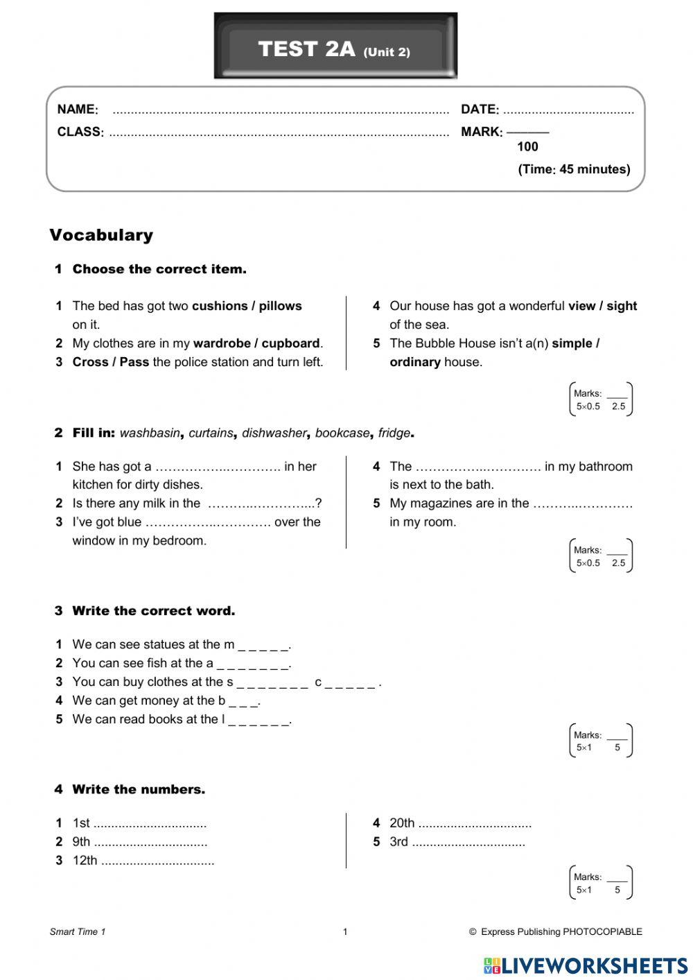 Smart Time 1 U2 | Free Interactive Worksheets | 6517388