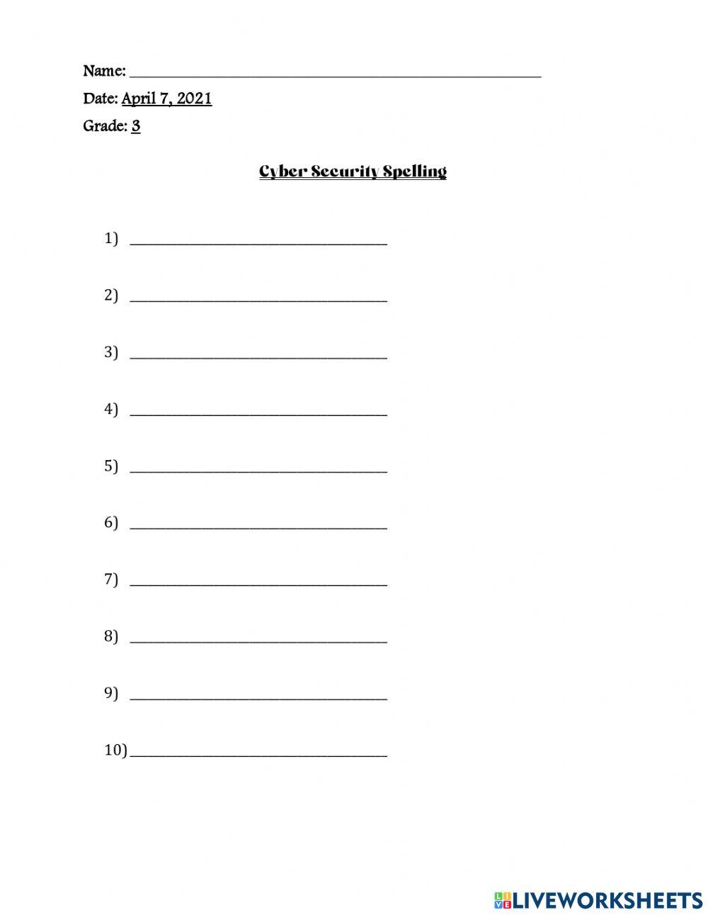 Cyber Security - Spelling worksheet | Live Worksheets