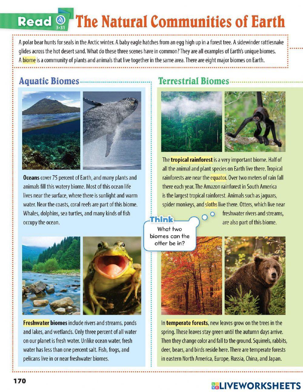 The Natural Communities of Earth - Reading Assignment