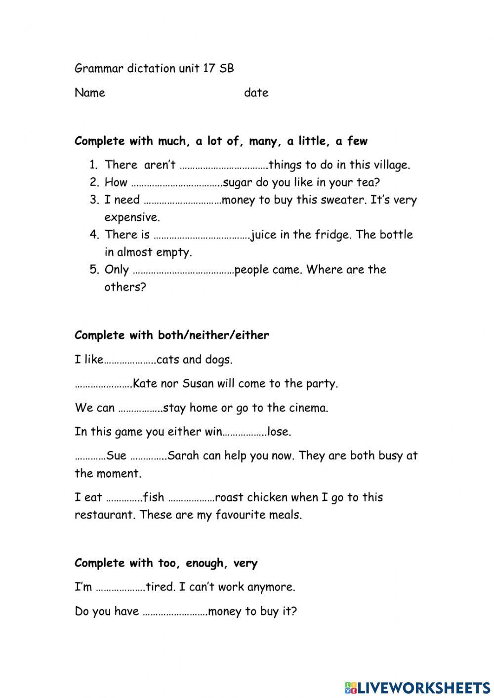 Pdf online activity: Grammar dictation | Live Worksheets
