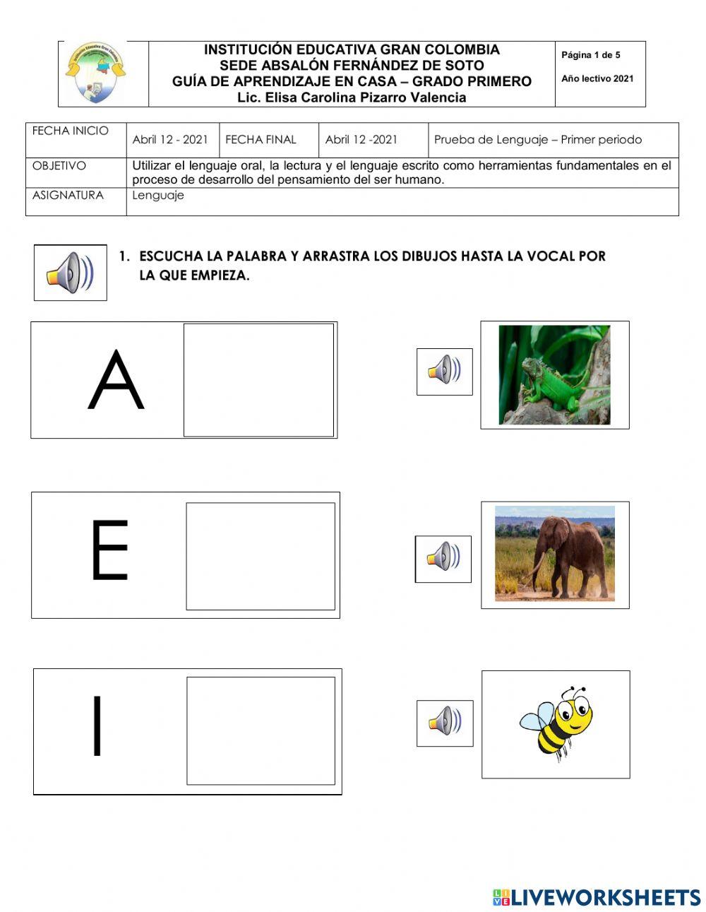 Las vocales | Free Interactive Worksheets | 880156