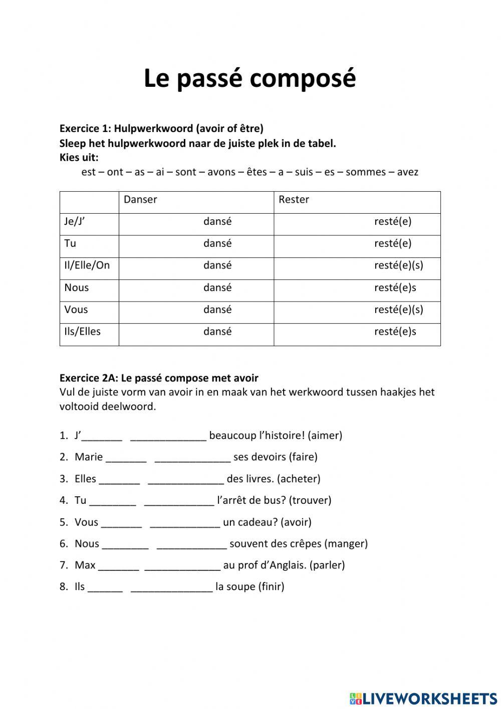 Passé composé a… | Free Interactive Worksheets | 880201
