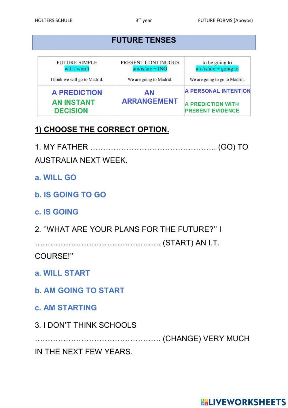Future Forms online worksheet for 3rd year | Live Worksheets