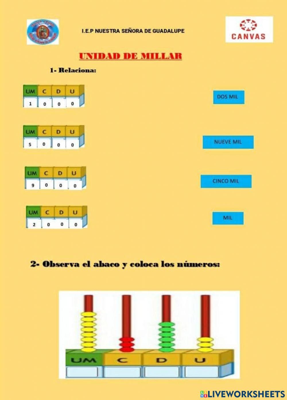 Unidad de millar activity | Live Worksheets