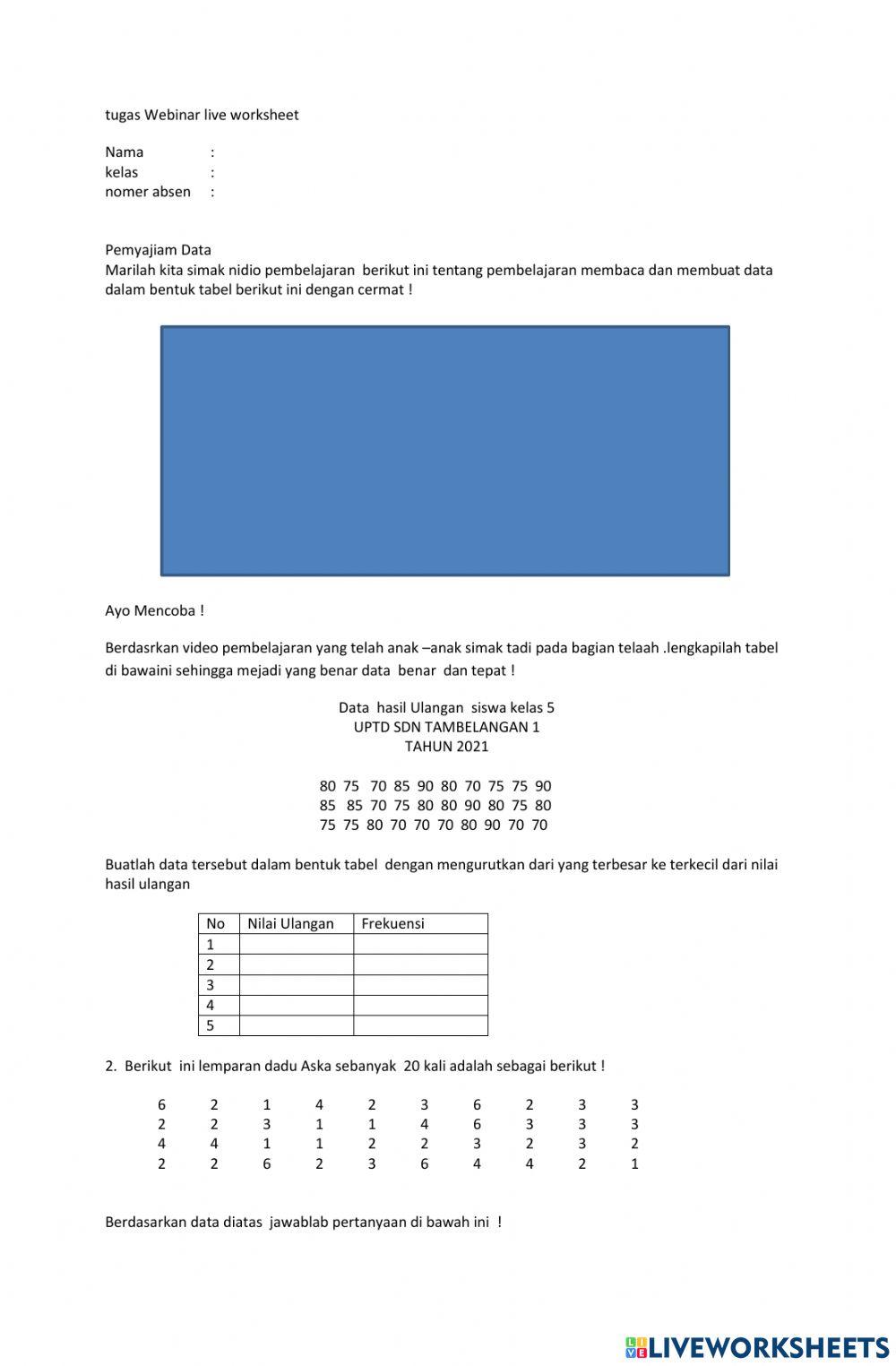 Latihan soal pengumpulan data worksheet | Live Worksheets