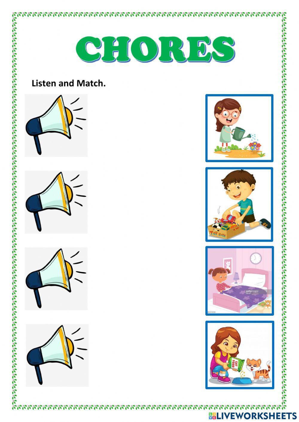 Chores online worksheet for FIRST LEVEL | Live Worksheets