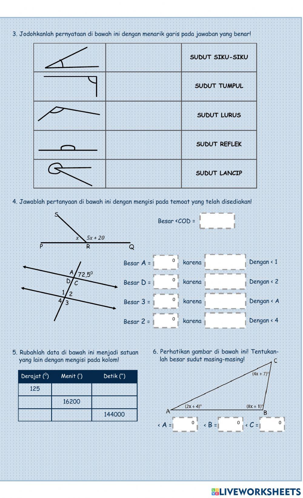 DAILY TEST : LINE AND ANGLE online exercise for | Live Worksheets