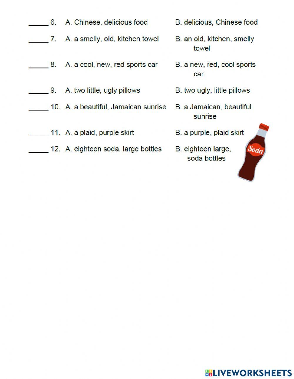 4933477 | Task 1 Week 27 Order of Adjectives grade 5