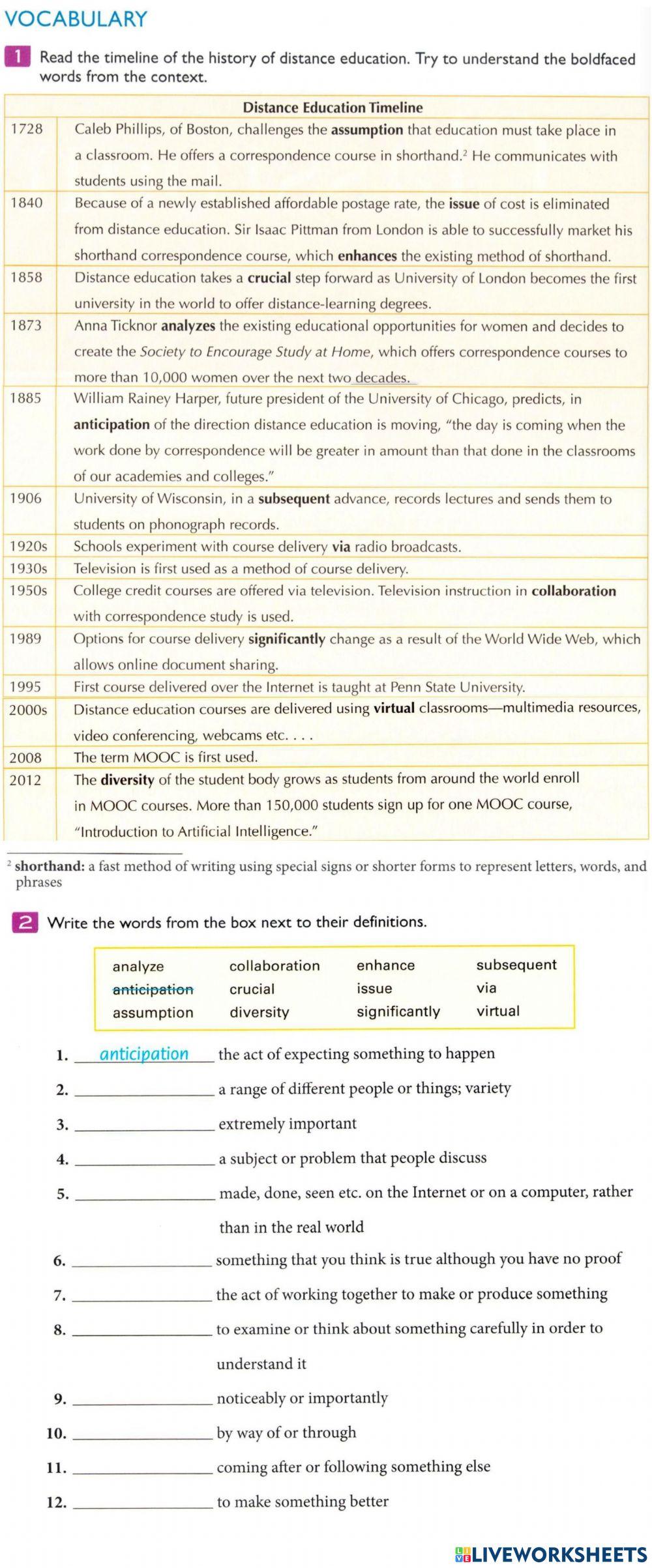ARW 3 Reading one vocabulary 190-191 worksheet | Live Worksheets