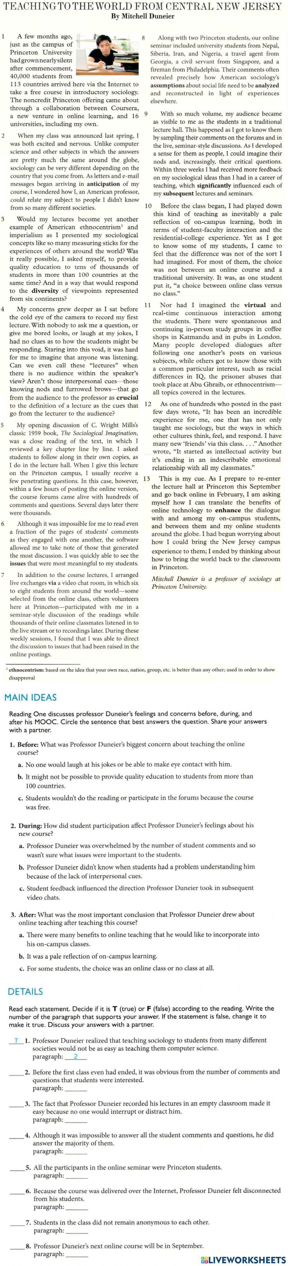 ARW 3 first reading main ideas-items worksheet | Live Worksheets