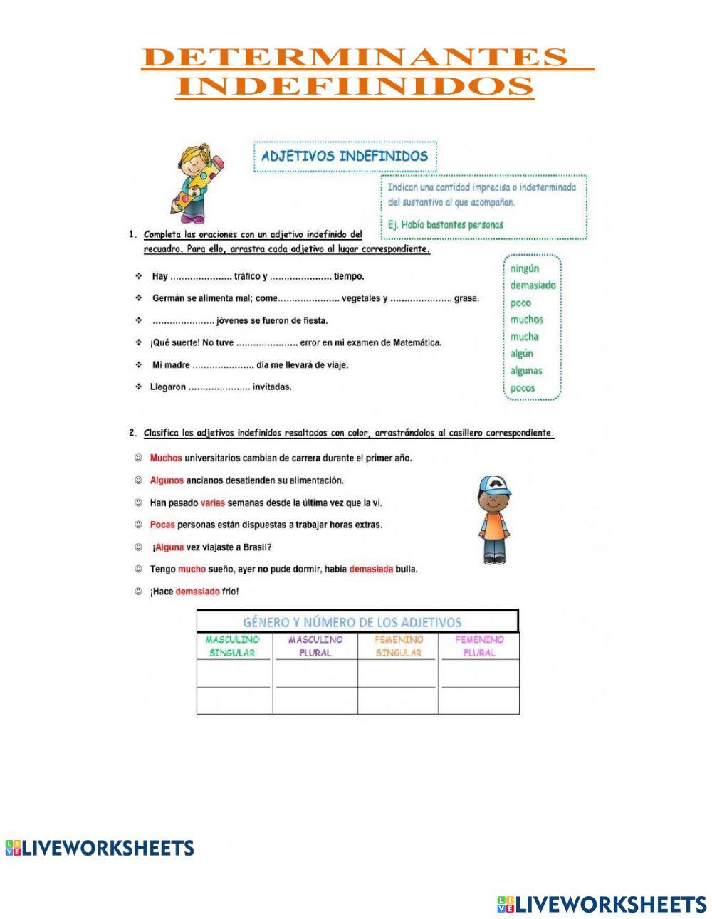 Determinantes indefinidos 4° grado worksheet | Live Worksheets