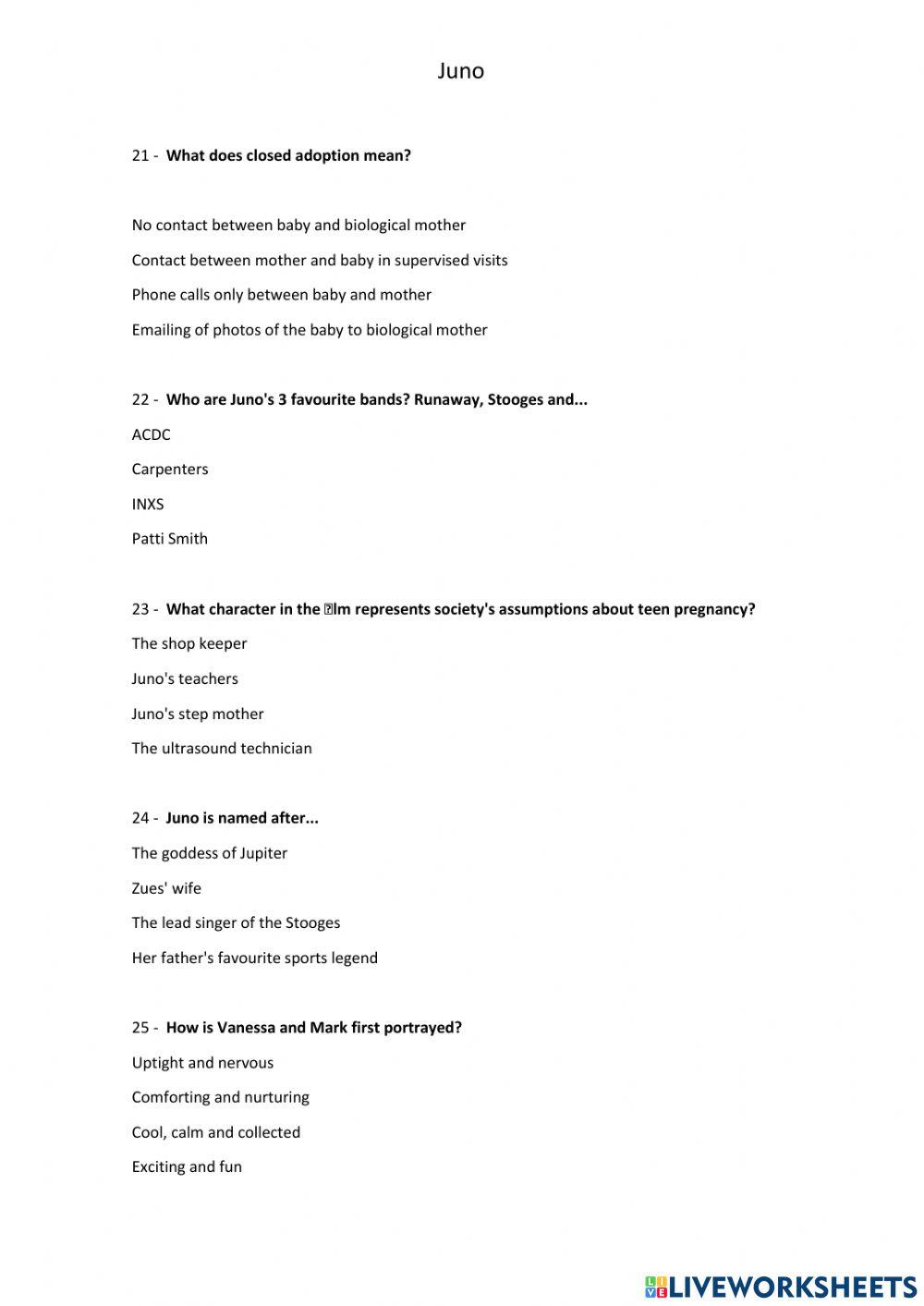 Juno worksheet | Free Interactive Worksheets | 895274