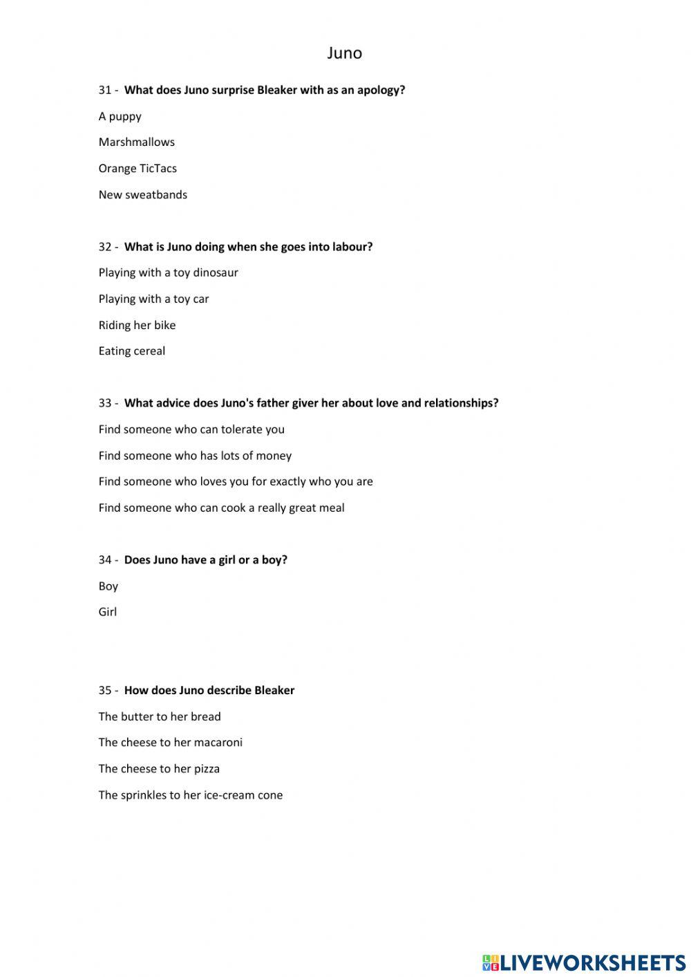 Juno worksheet | Free Interactive Worksheets | 895274
