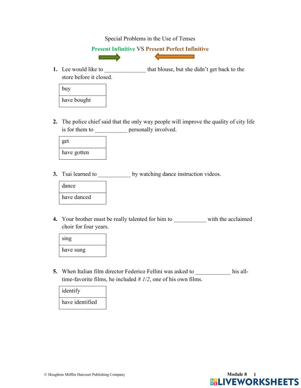 The Present Infinitive and the Present Perfect Infinitive online ...