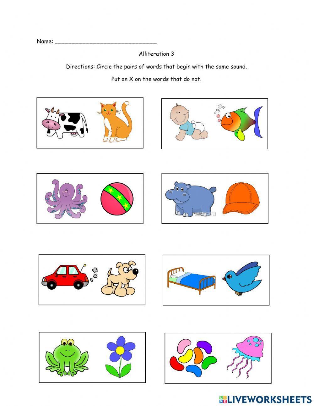 Alliteration Worksheets Kindergarten