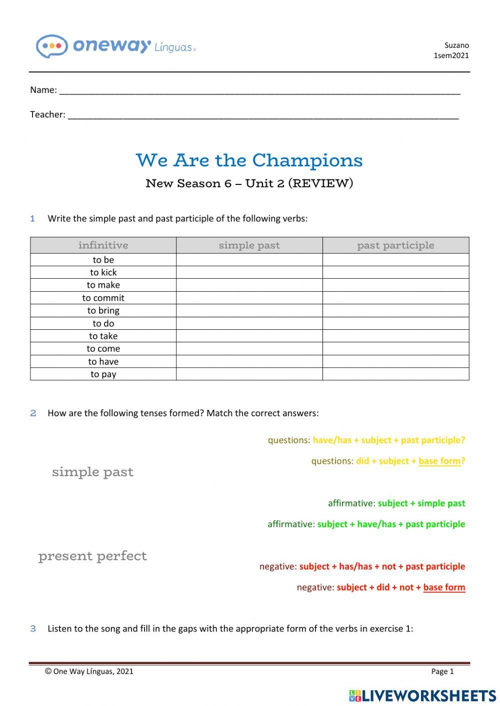 We Are the Champions | mfelin | Live Worksheets
