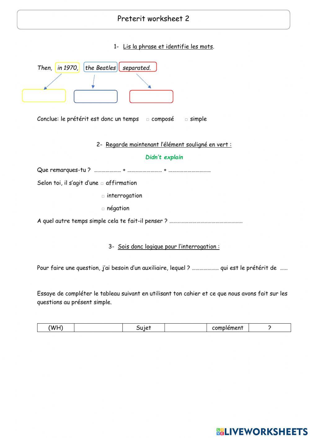 Preterit worksheet 2 - lesson worksheet | Live Worksheets