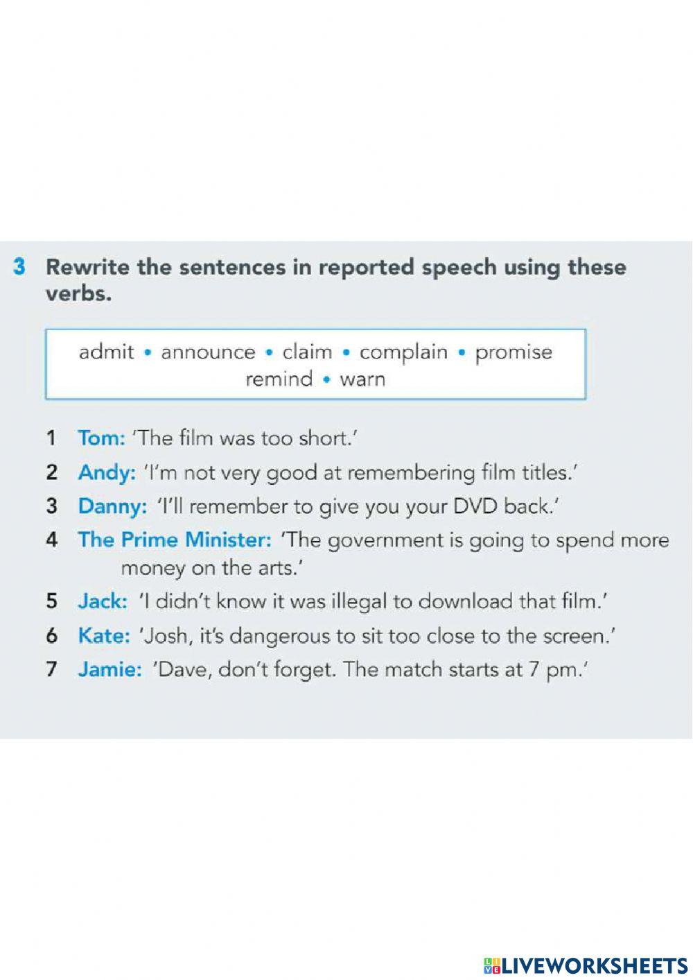 Reported Speech. Grade 10 online exercise for | Live Worksheets