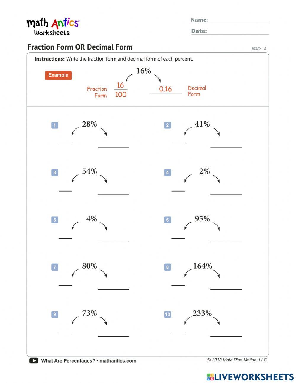 anaontiveros | Change percent to decimal and fraction