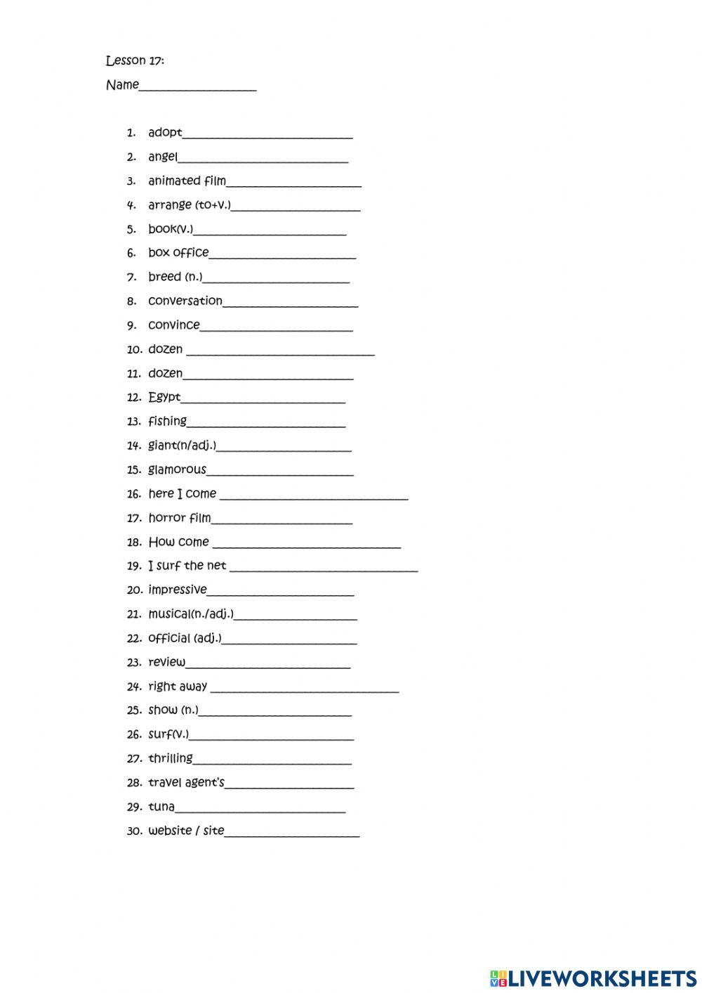 Sf3l17 worksheet | Live Worksheets