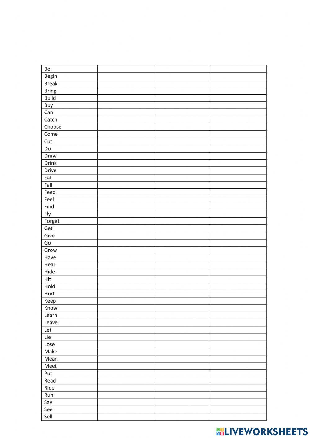 Presente Verbos Irregulares Activity For Elemental Live Worksheets ...