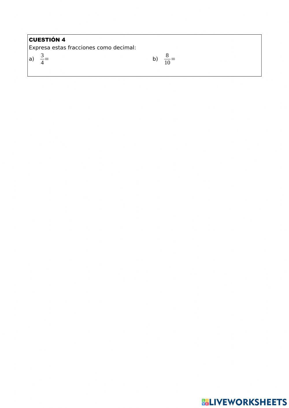 Repaso de fracciones (ejercicio 4) worksheet | Live Worksheets