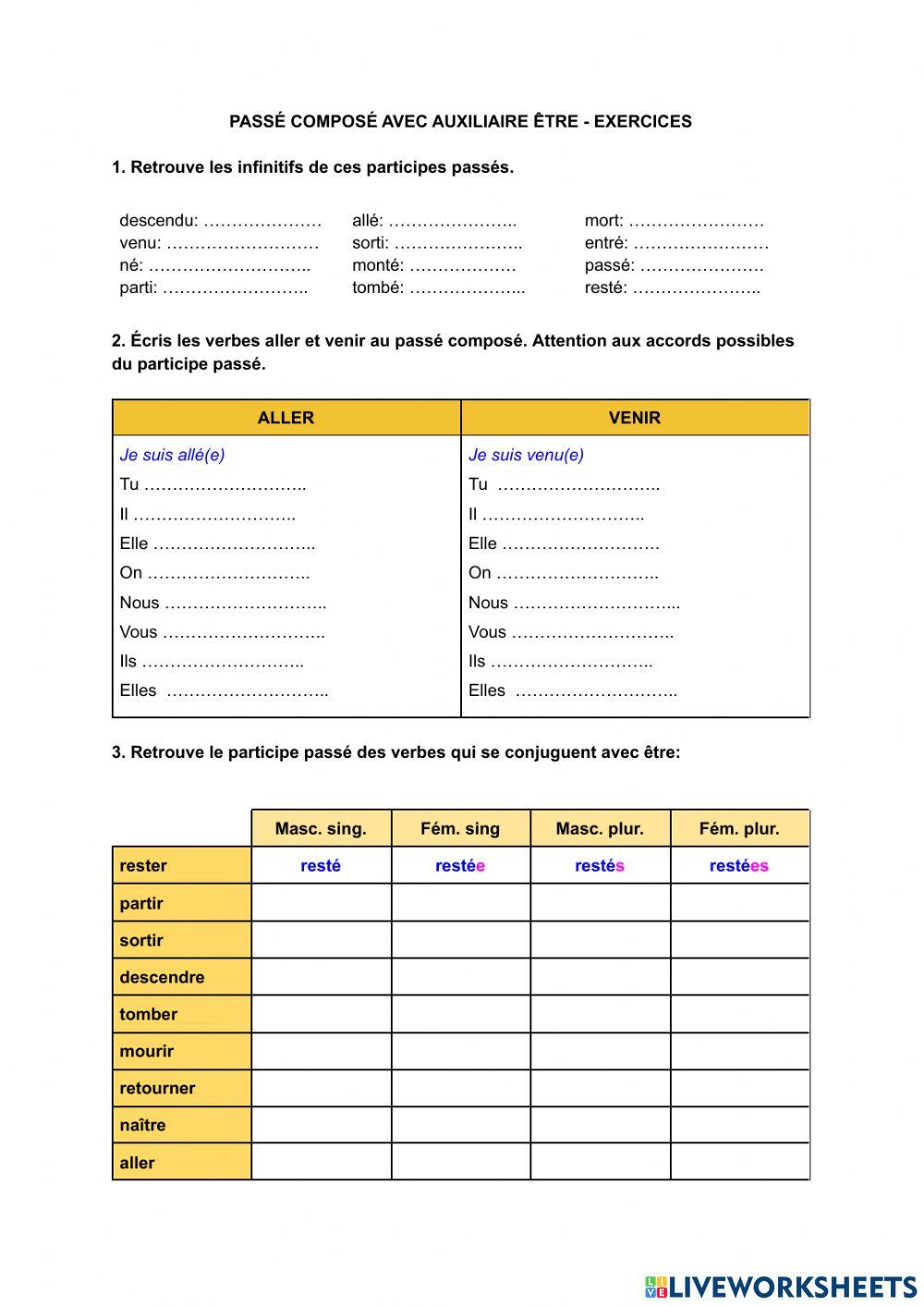 EXERCICES PASSÉ COMPOSÉ - ÊTRE 2939054 | frances2esobil