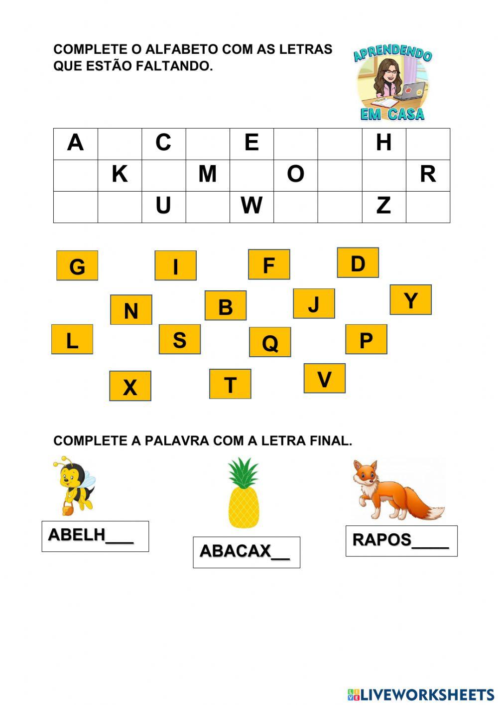 Completar o alf… | Free Interactive Worksheets | 883134