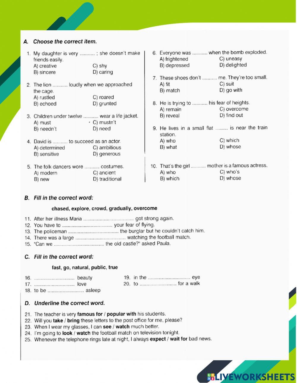 Test 2 (Units 1-6) worksheet | Live Worksheets