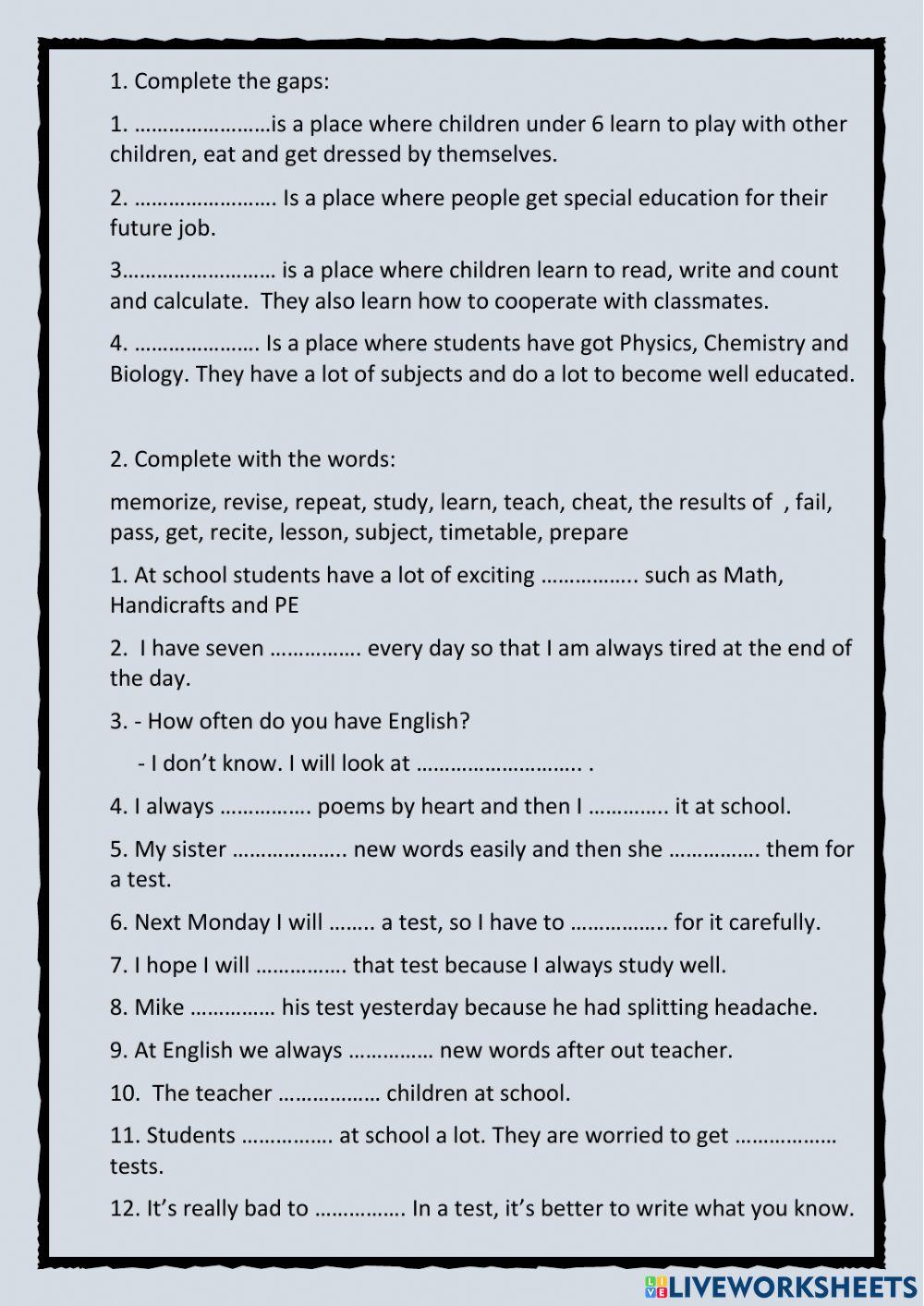 School online exercise for 6 | Live Worksheets