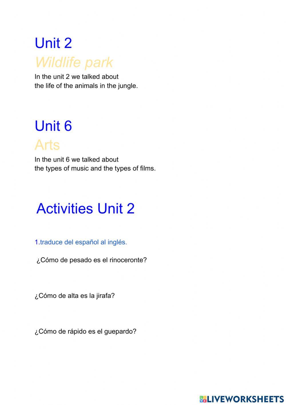 Unit 2 and unit 6 interactive worksheet | Live Worksheets