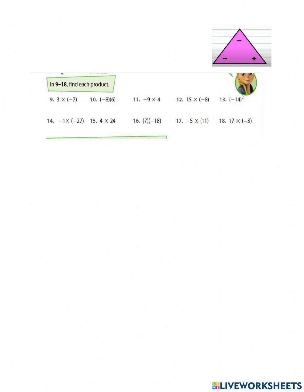Multiplying integers worksheet | Live Worksheets