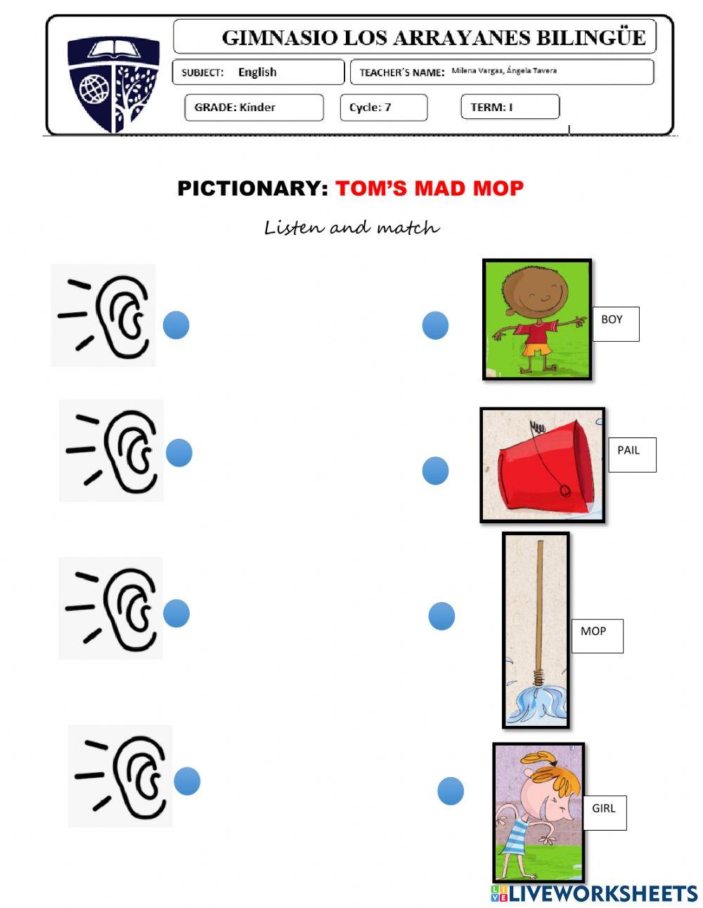 Pictionary Tom's Mad Mop worksheet | Live Worksheets