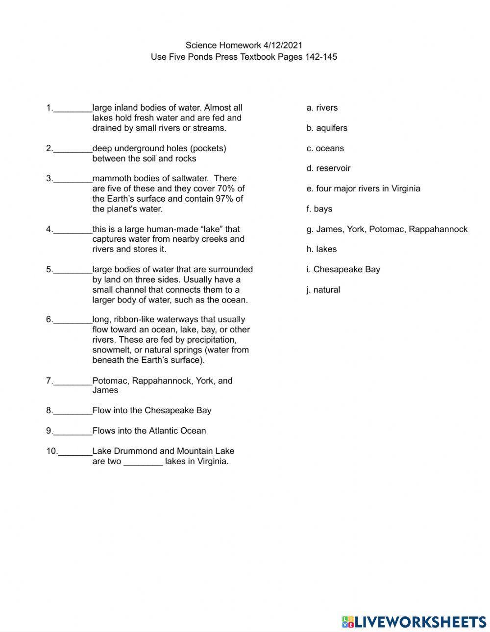 Science Homework 4.8 Resources 4-12-2021 worksheet | Live Worksheets