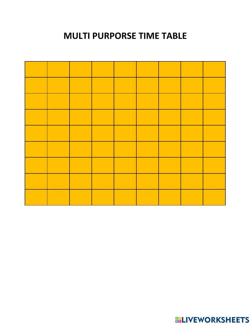 Multipurpose time table worksheet | Live Worksheets