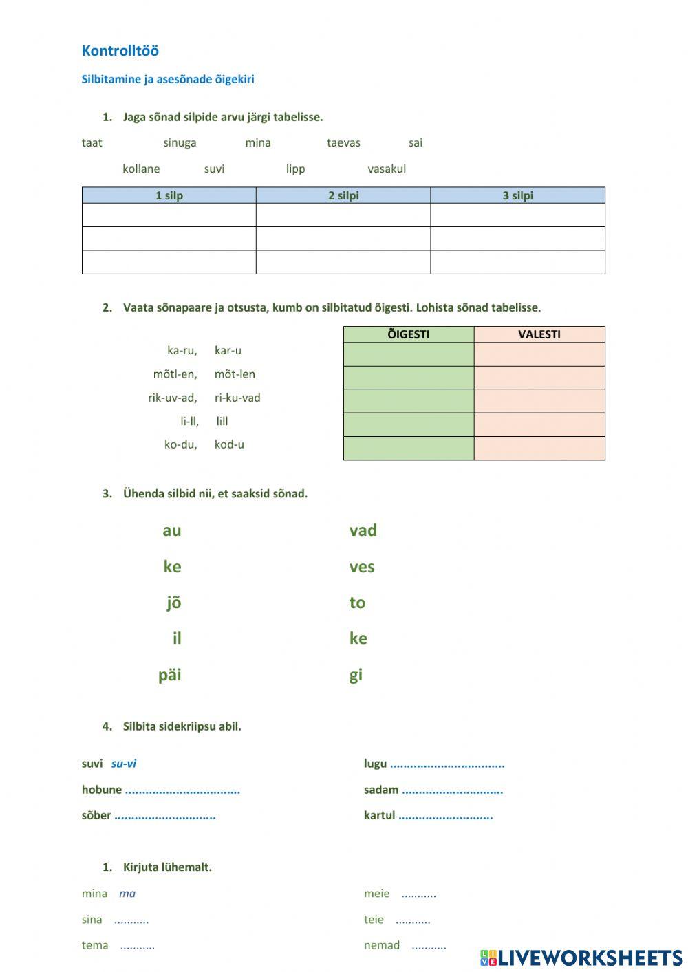 Silbitamine ja … | Free Interactive Worksheets | 885000