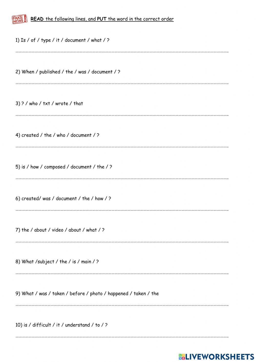 Questions to discover a document worksheet | Live Worksheets