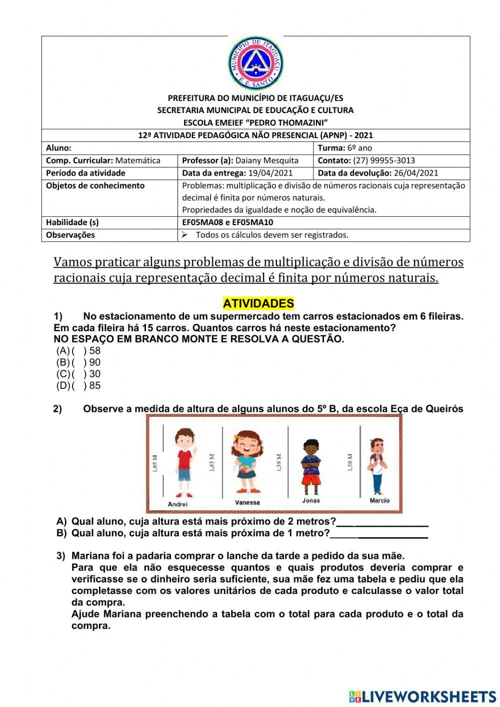 Professor de Matemática worksheet | Live Worksheets