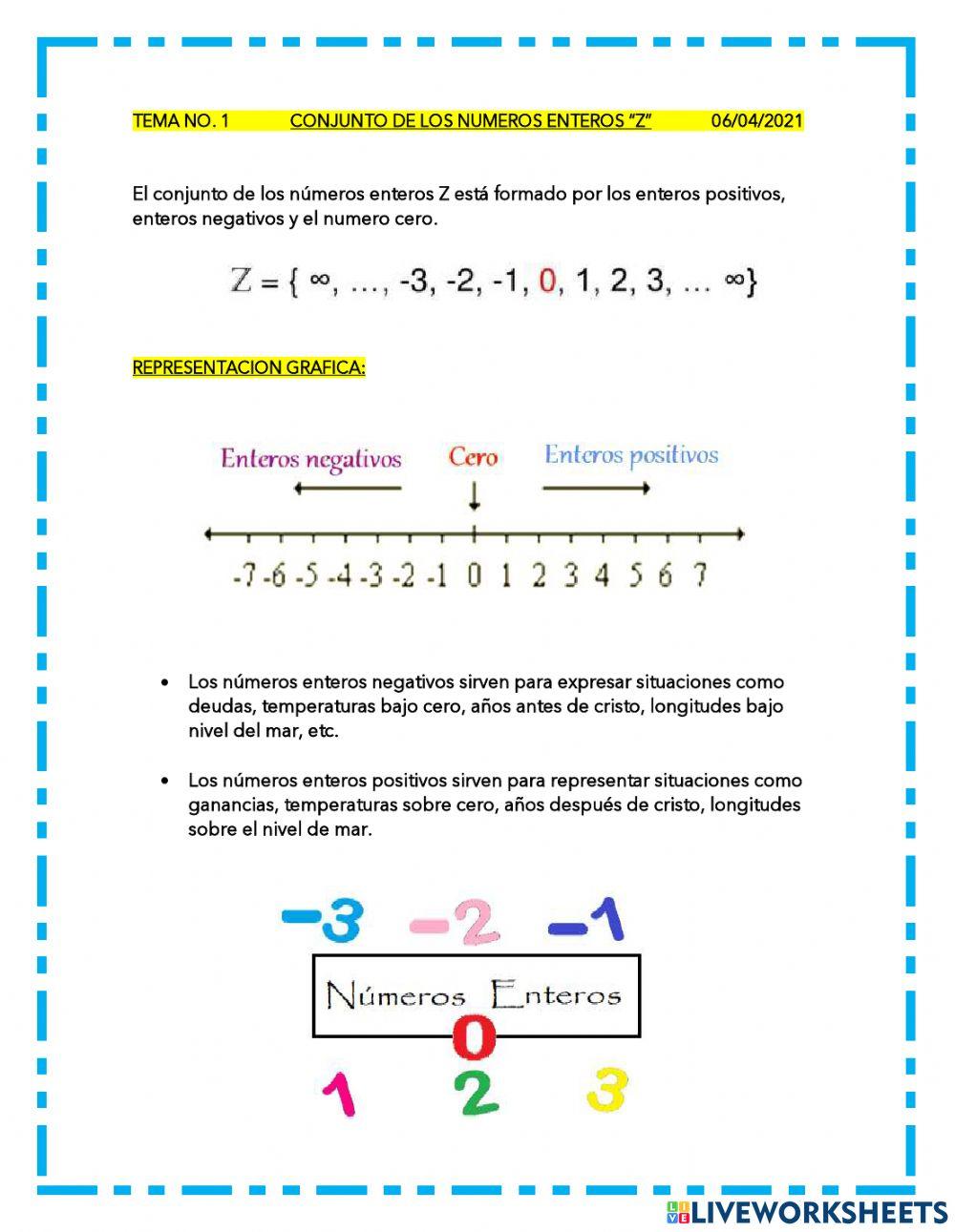 Enteros online worksheet | Live Worksheets
