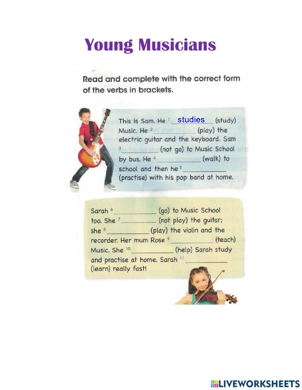 Young Musicians | Free Interactive Worksheets | 885389