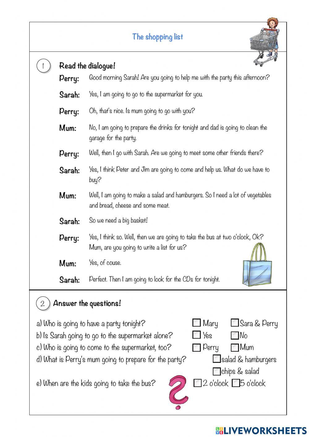 The shopping list interactive worksheet | Live Worksheets