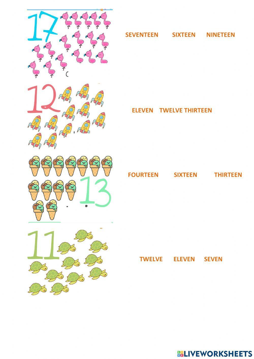 Numbers 10 to 20 | Free Interactive Worksheets | 885418